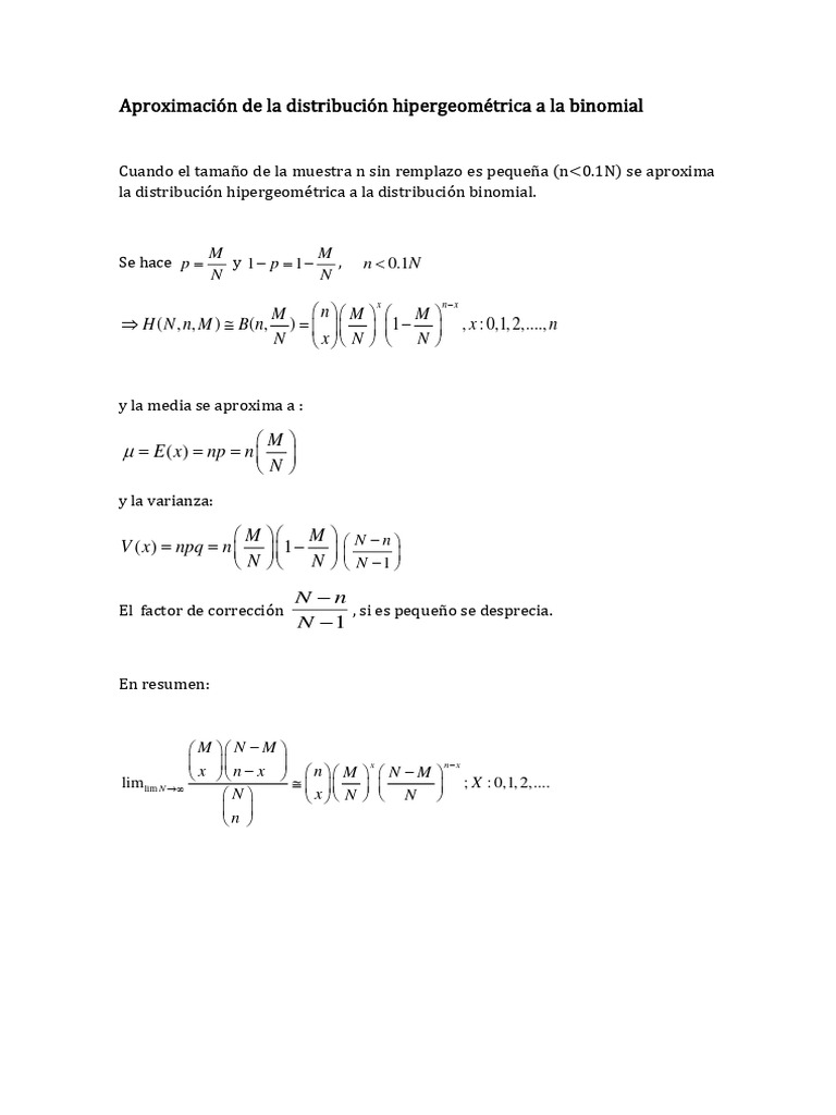 Aproximación de La Distribución Hipergeométrica A La Binomial | PDF