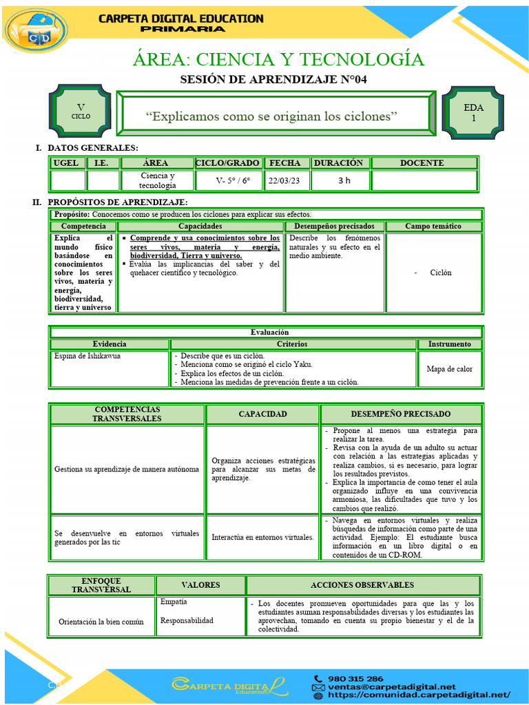 V-sesión de Aprendizaje Sesión4-Sem.1-Exp.1-Ciencia y Tecnologia | PDF | Aprendizaje | Enseñando