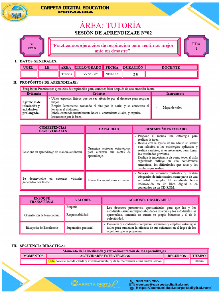 V Sesión de Aprendizaje Sesión2 Sem.1 Exp.1 Tutoría | PDF