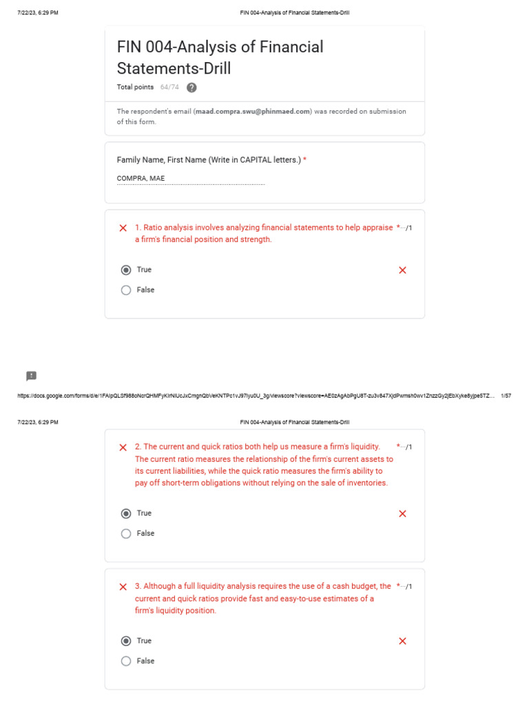 FIN 004 Analysis of Financial Statements Drill | PDF | Price–Earnings Ratio | Financial Capital