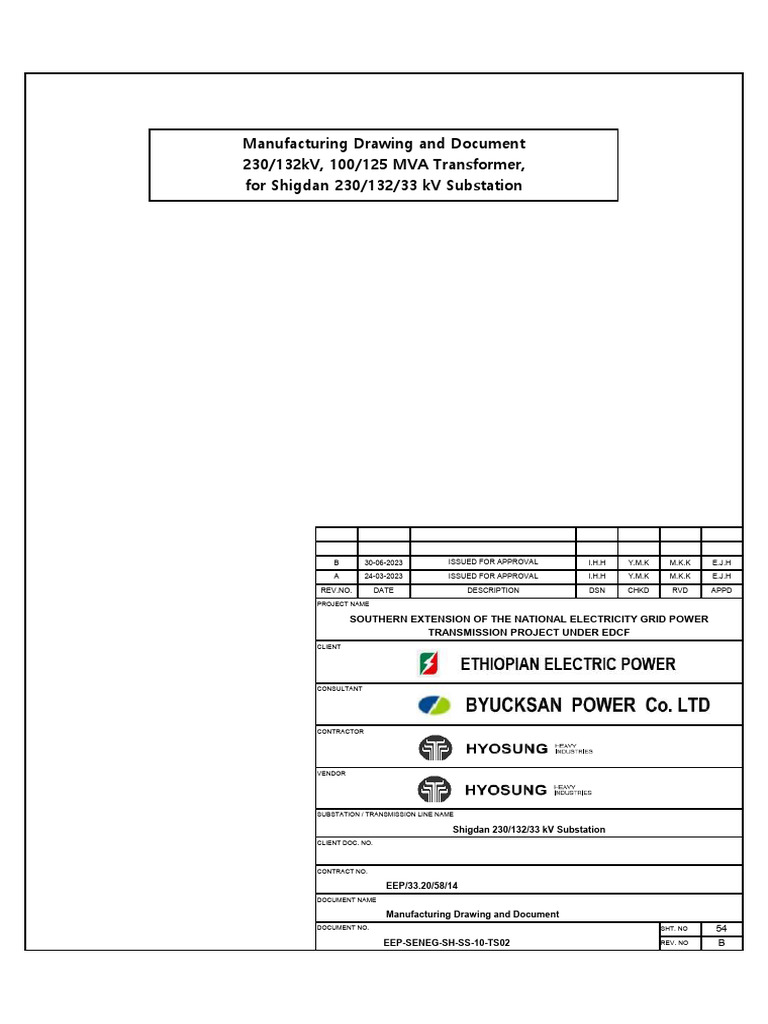 EEP-SENEG-SH-SS-10-TS02 - Manufacturing Drawing and Document For 230kV 125MVA TR - Rev.B | PDF