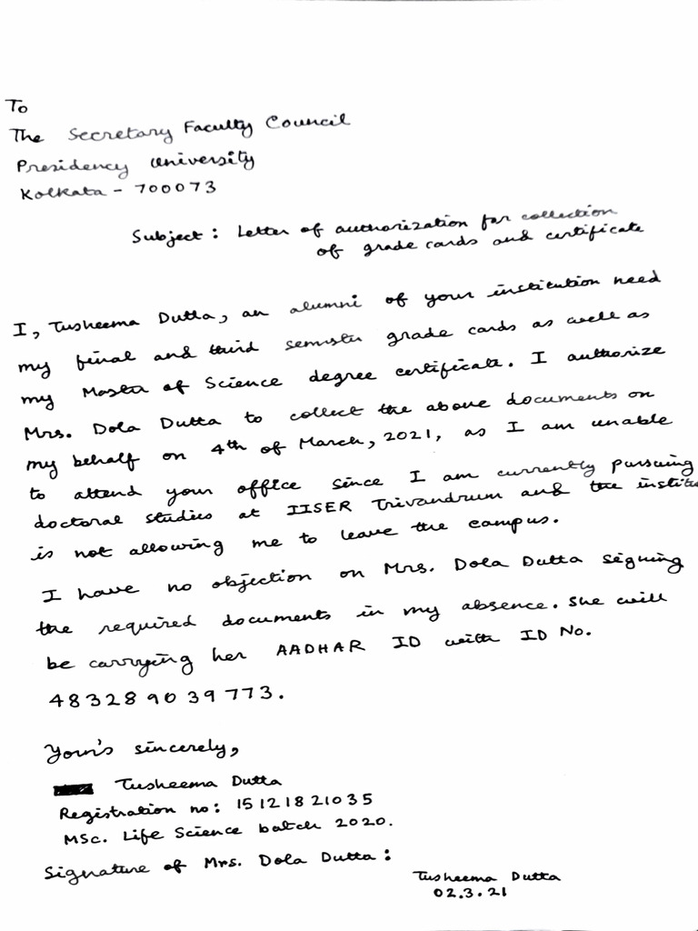 Grade Card Authorization Sample Letter | PDF