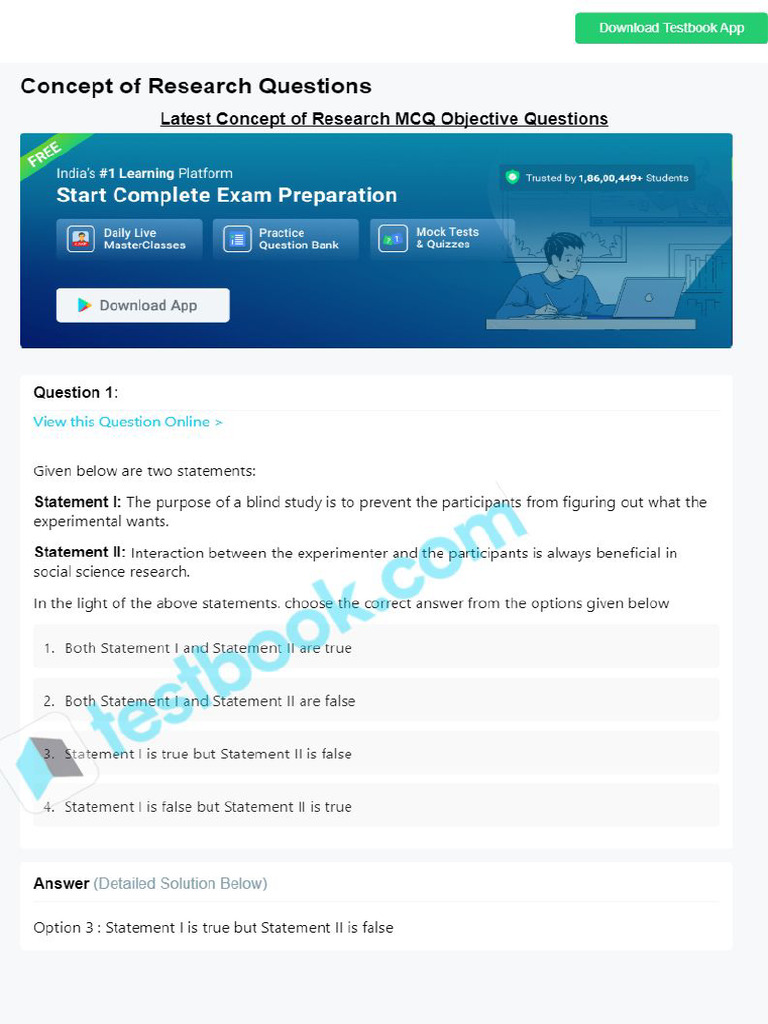 MCQ On Concept of Research 5eea6a0d39140f30f369e1d0 | PDF