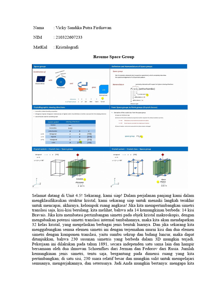 Resume - Space Group - Vicky Sandika Putra Firdiawan - Kristalografi | PDF