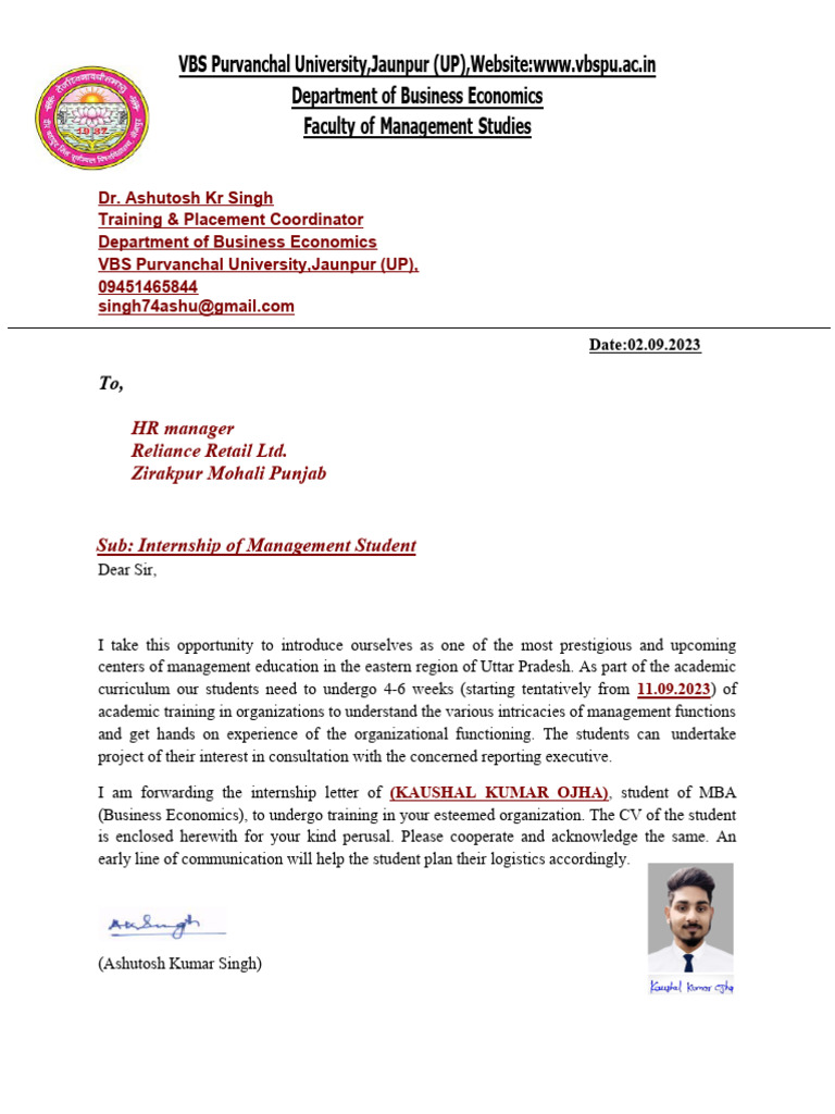 Reliance Internship Letter | PDF | Career & Growth | Business