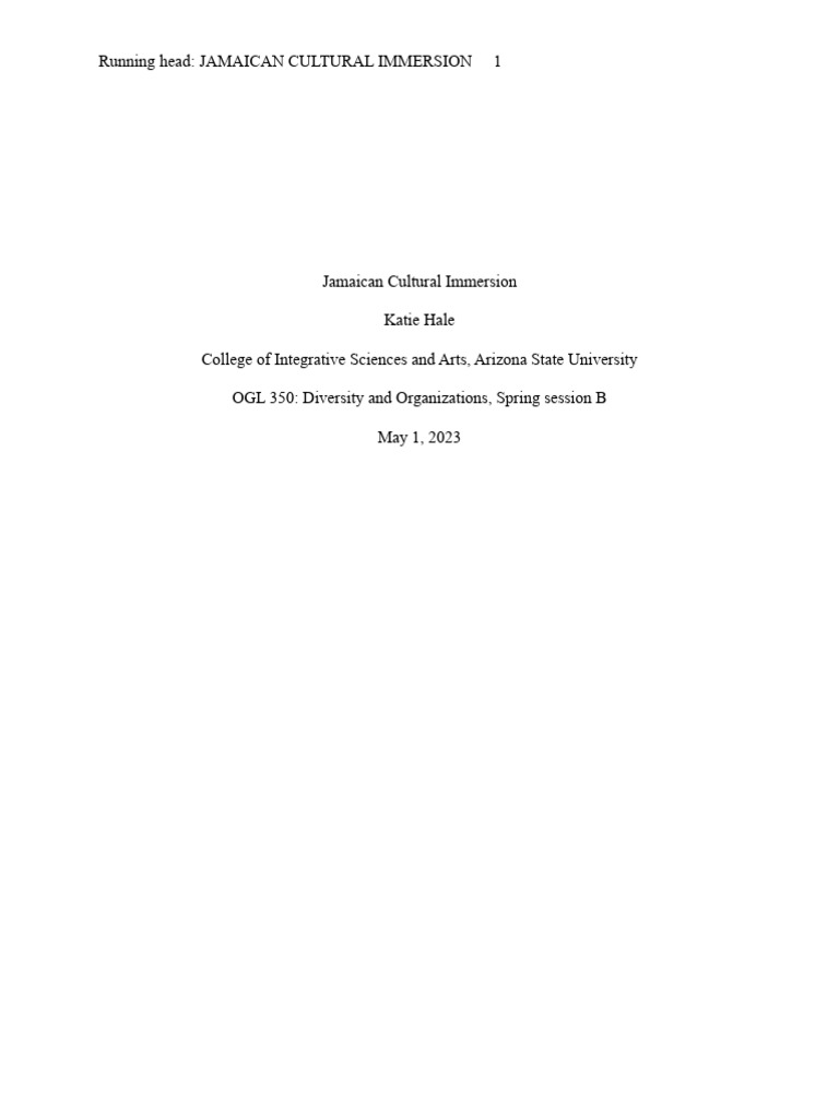 Ogl 350 Jamaican Cultural Immersion Paper Katie Hale | PDF