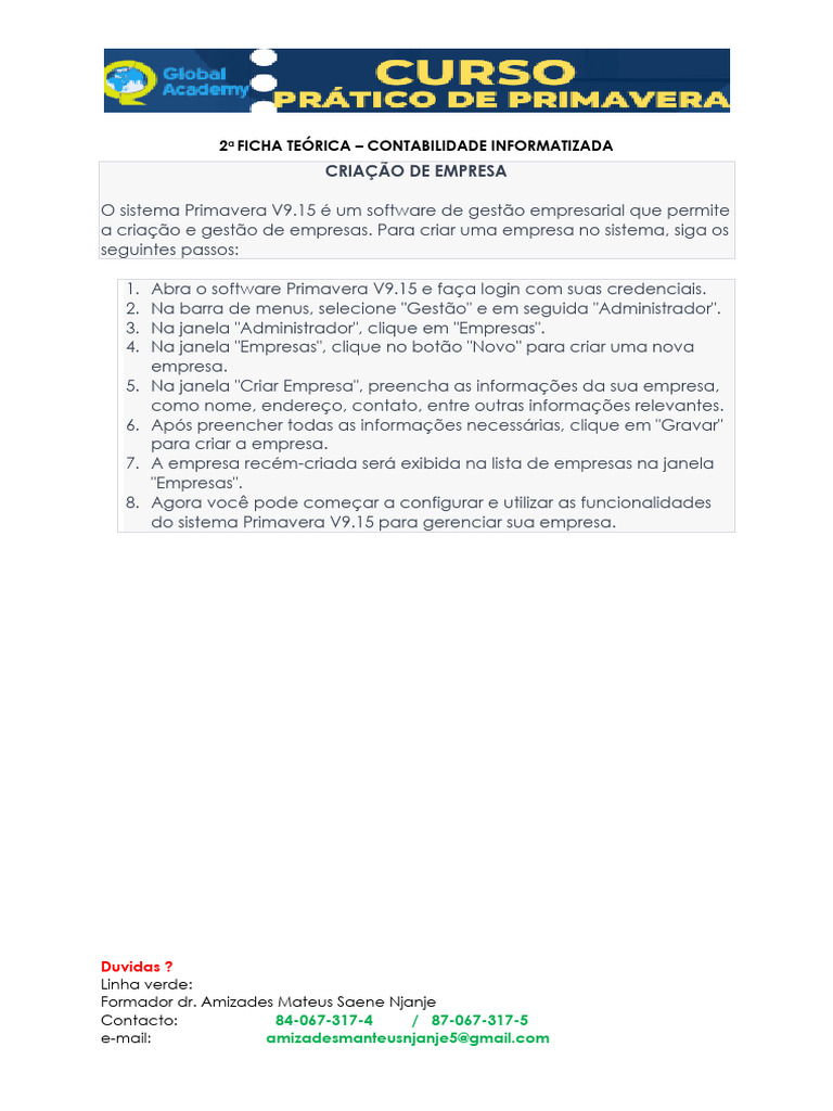 Guia Prático do Software Primavera V9.15 | PDF | Contabilidade | Janela ...