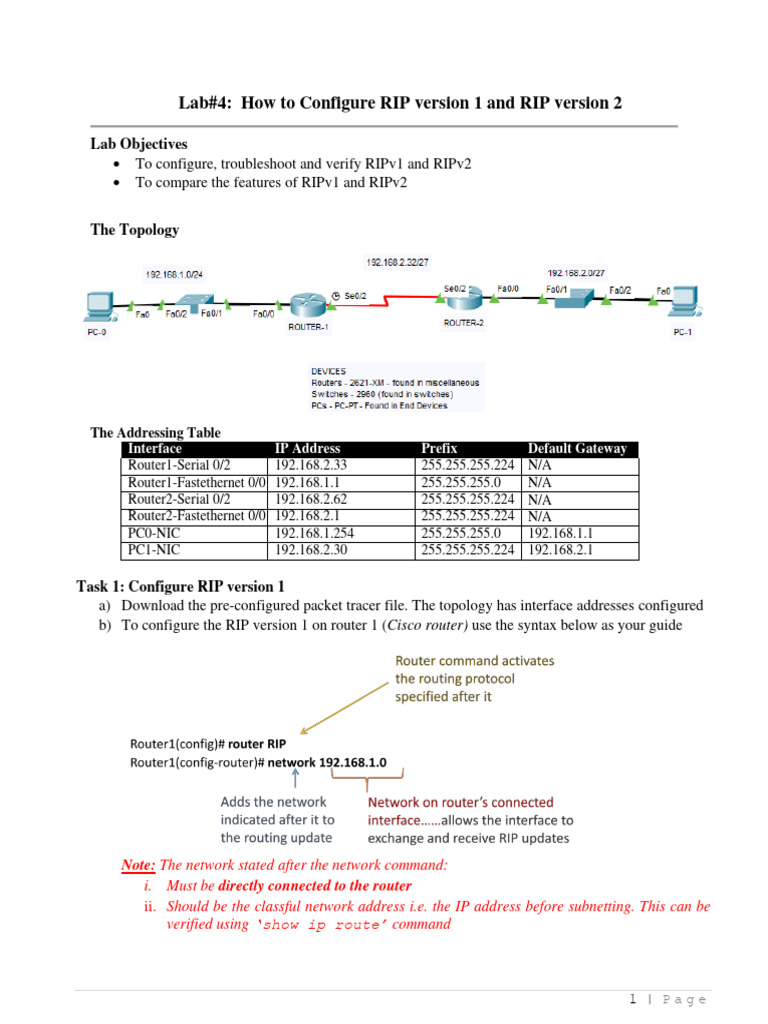 Lab 4-Configuring RIPv1 and V2-Example | PDF | Router (Computing) | Internet Architecture