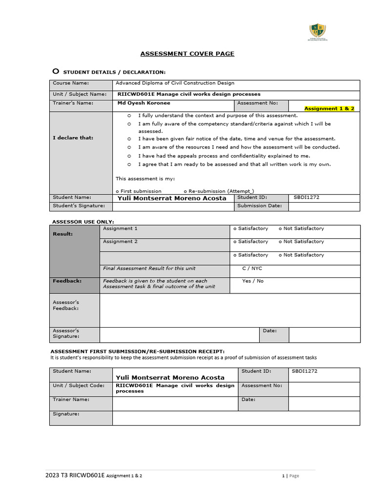 Yuli Motserrat Moreno Acosta - Assignment 1 2 RIICWD601E | PDF | Truss | Force
