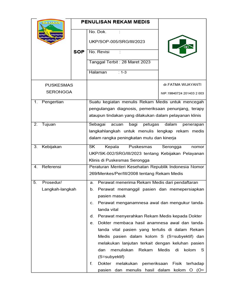 Sop Penulisan Rekam Medis | PDF | Sains & Matematika