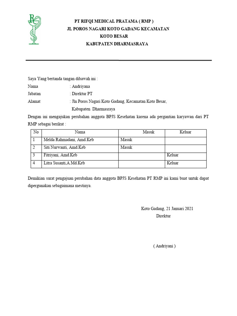 Surat Rekomendasi Pt. RMP Pergantian Karyawan | PDF