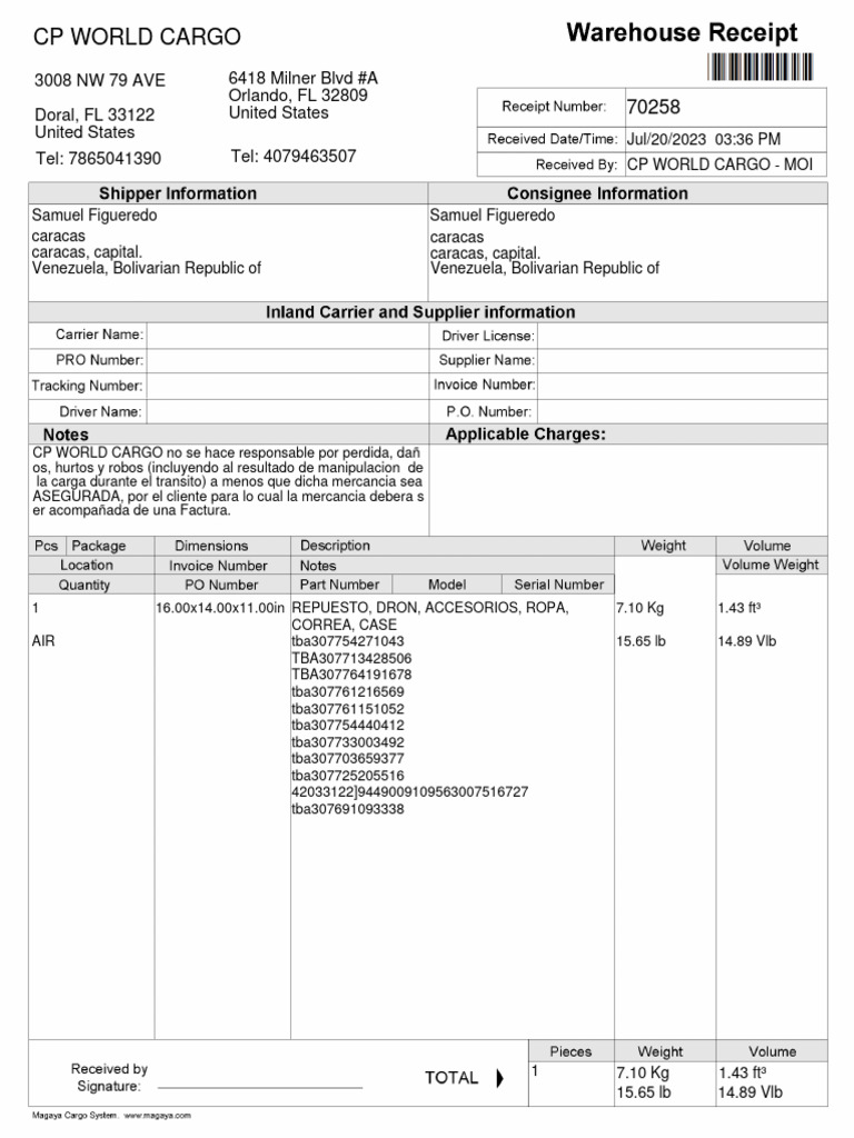 Recibos de Almacén (70258) | PDF