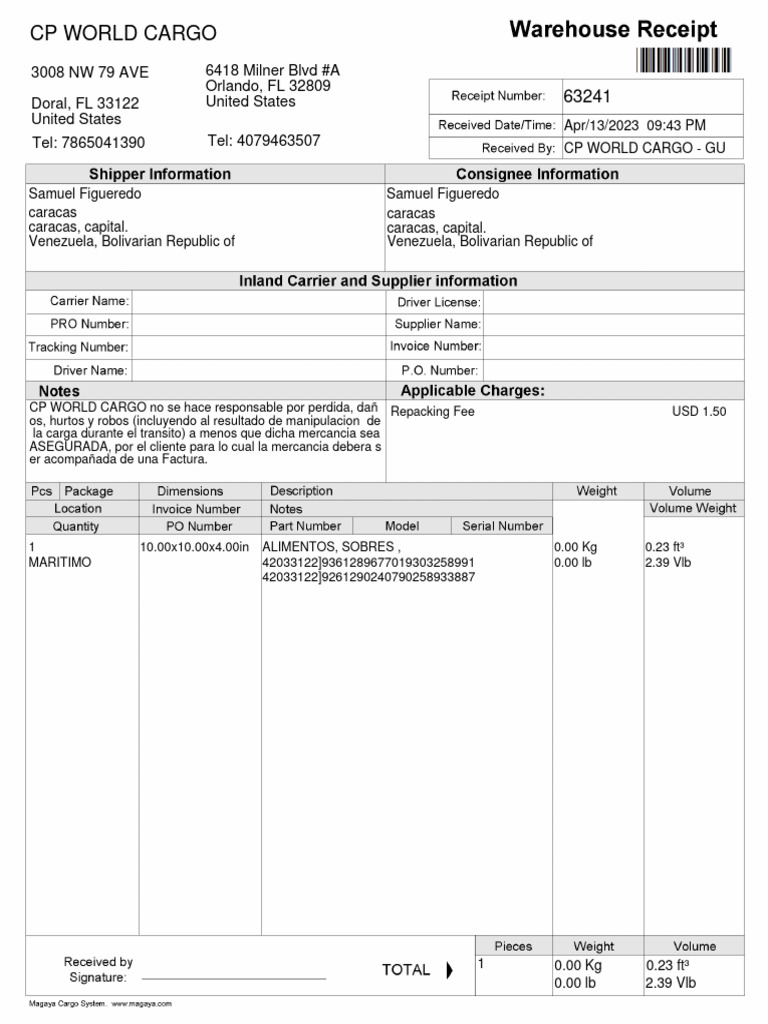 Recibos de Almacén (63241) | PDF