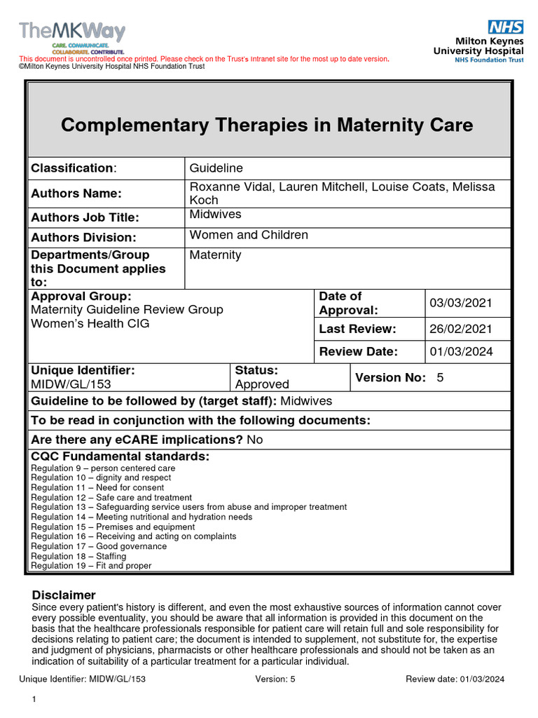 Complementary Therapies in Maternity Care 1 1 | PDF