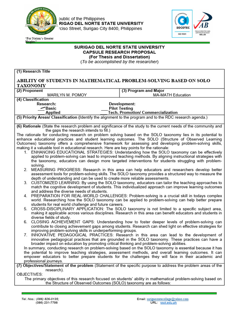 SNSU Grad School Capsule Proposal Template 1 | PDF | Pedagogy ...