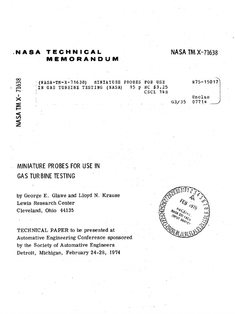 NASA TM X-71638 Memorandum | Download Free PDF | Thermocouple | Temperature