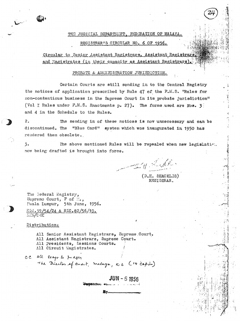 Registrar's Circular No. 6 of 1956 - Probate and Administration ...