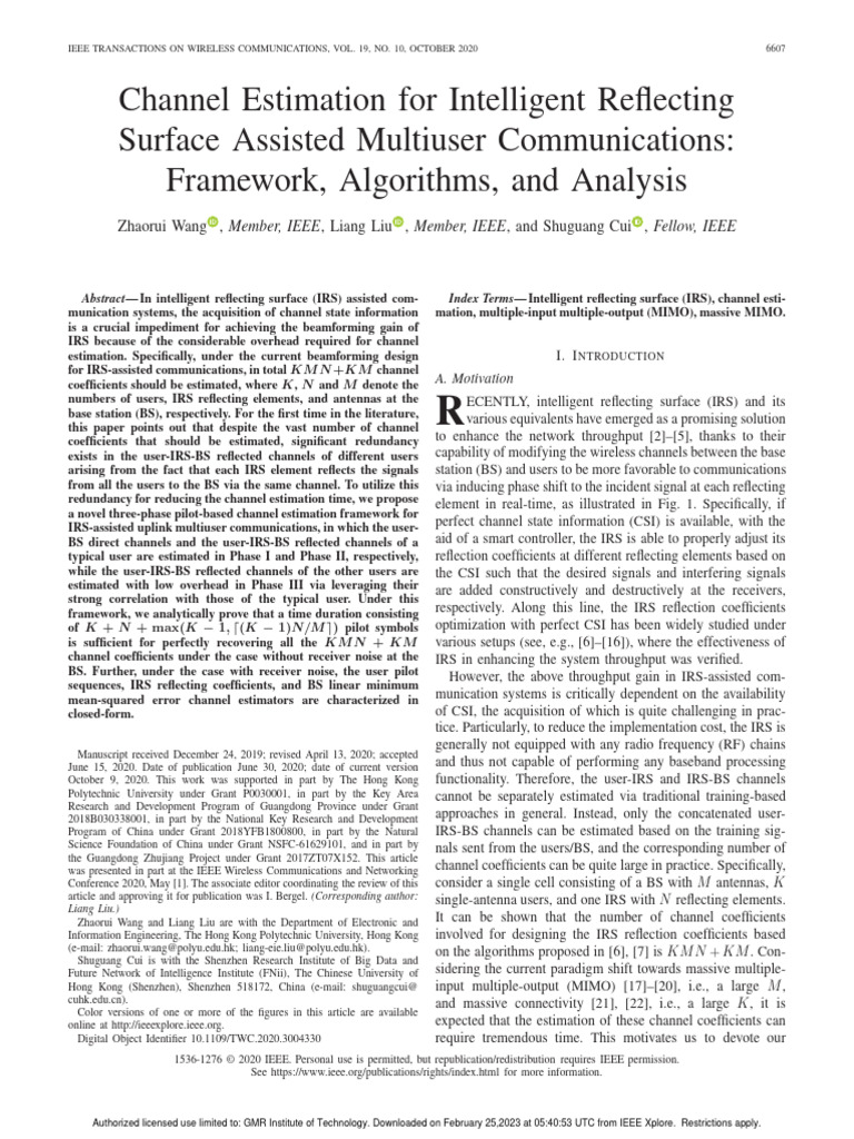 Channel Estimation For Intelligent Reflecting Surface Assisted Multiuser Communications ...