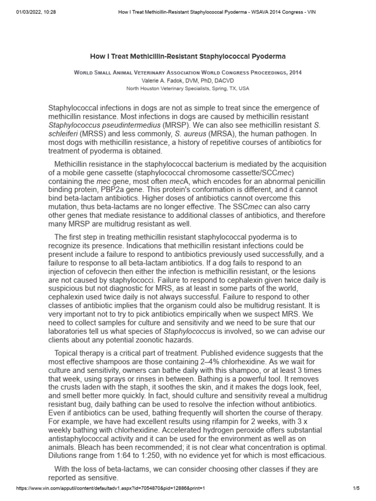 Treating MRSP Pyoderma in Dogs | PDF | Methicillin Resistant ...