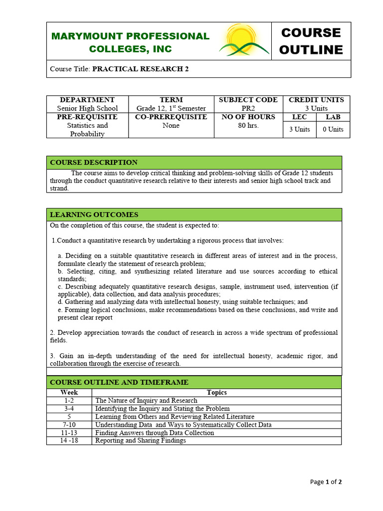 Practical-Research-2-COURSE-SYLLABUS | PDF