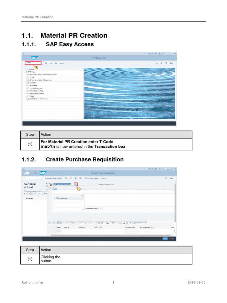 SAP Material PR Creation Guide | PDF