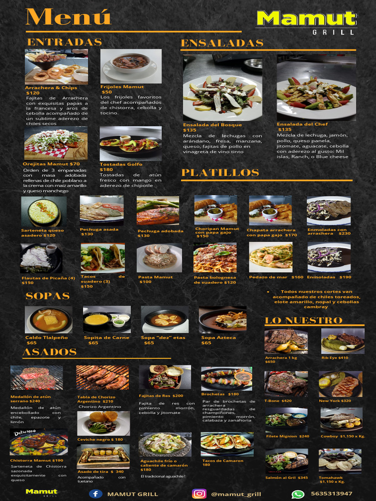 Menú Completo del Restaurante Mamut | PDF | Cocina occidental | Cocina