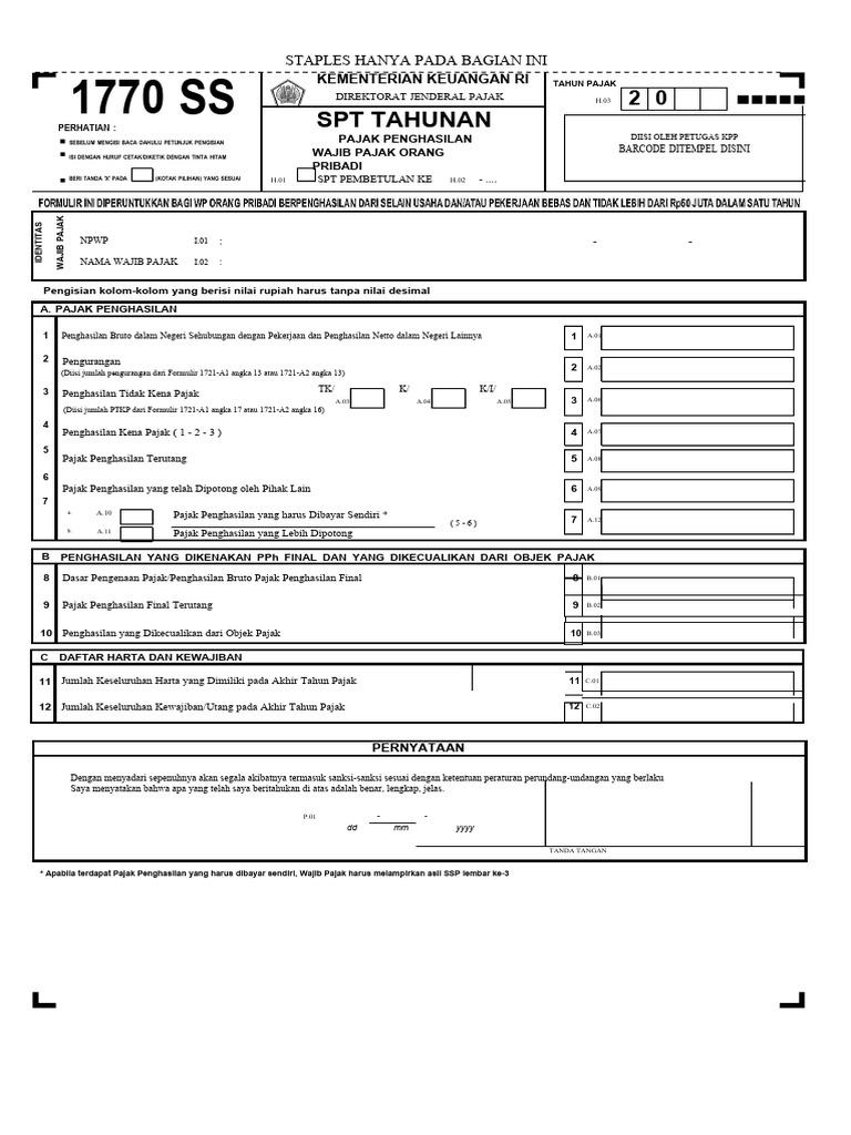 Formulir SPT 1770 SS 2014 | PDF