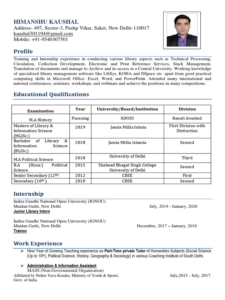 CV Himanshu Kaushal For School | PDF | Career & Growth