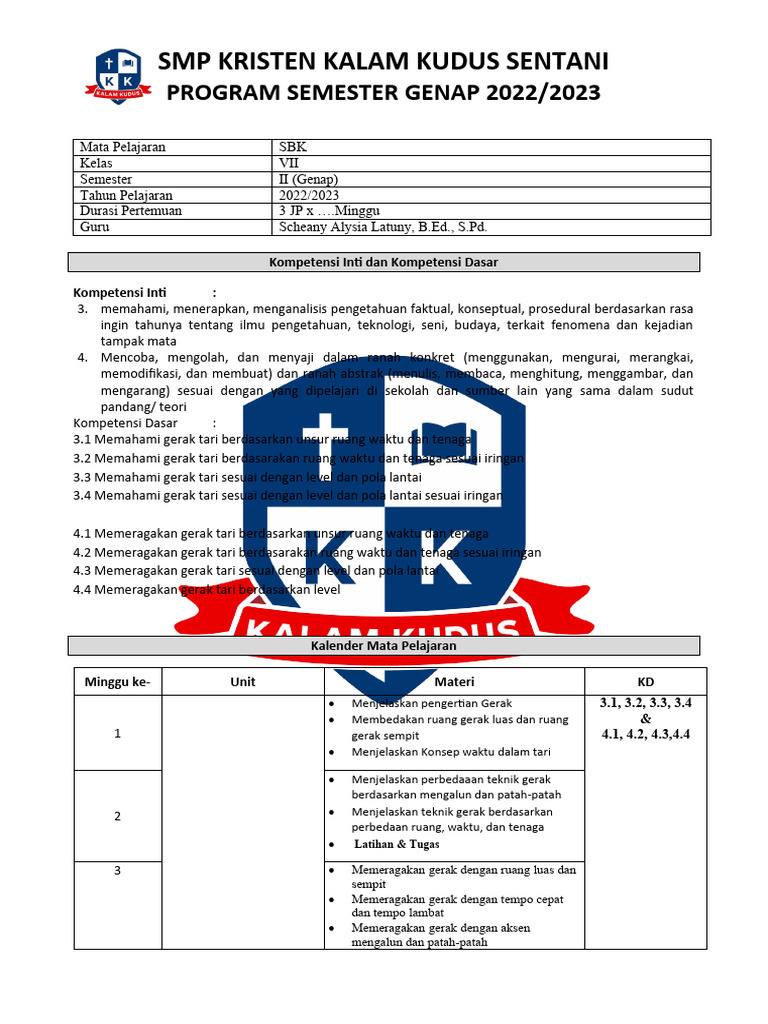 Prosem Genap SBK Kelas 7 | PDF