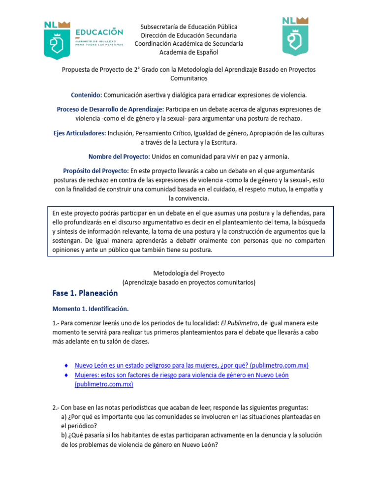 Proyecto de Debate sobre Violencia de Género | PDF | Crecimiento ...