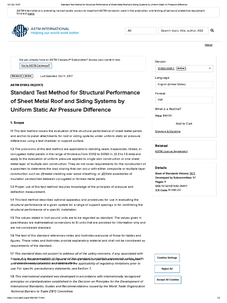 Astm E-1592 | PDF | Roof | Http Cookie