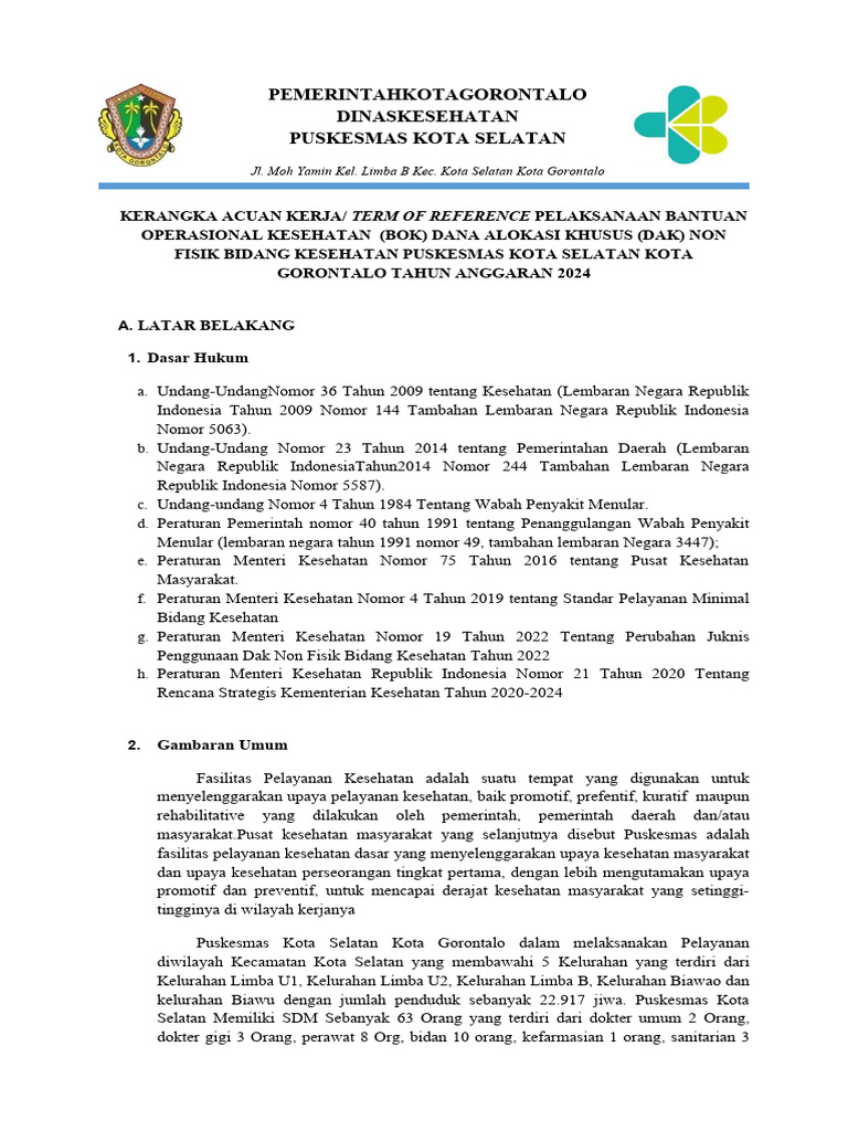 Tor Penguatan TPCM Bok PKM Kota Selatan 2024 | PDF