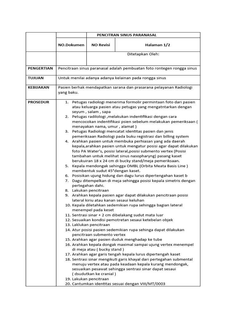 SOP pencitraan sinus | PDF
