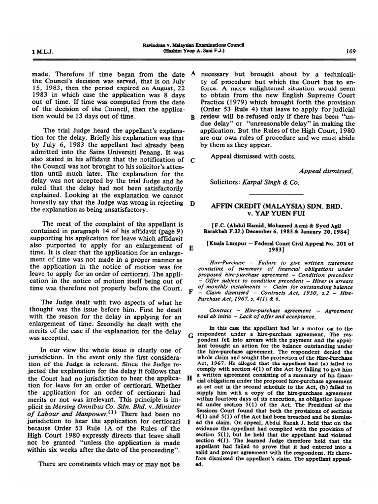 AFFIN CREDIT (MALAYSIA) SDN BHD V YAP YUEN FUI | PDF