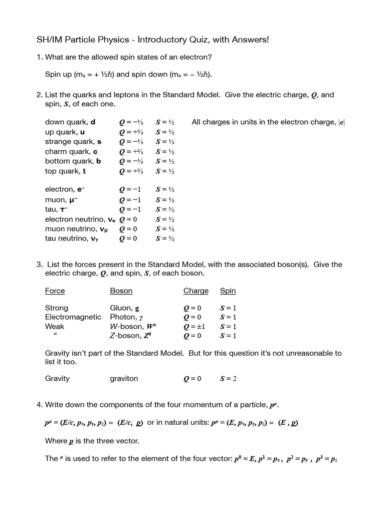 Intro to Particle Physics Quiz with Answers | PDF