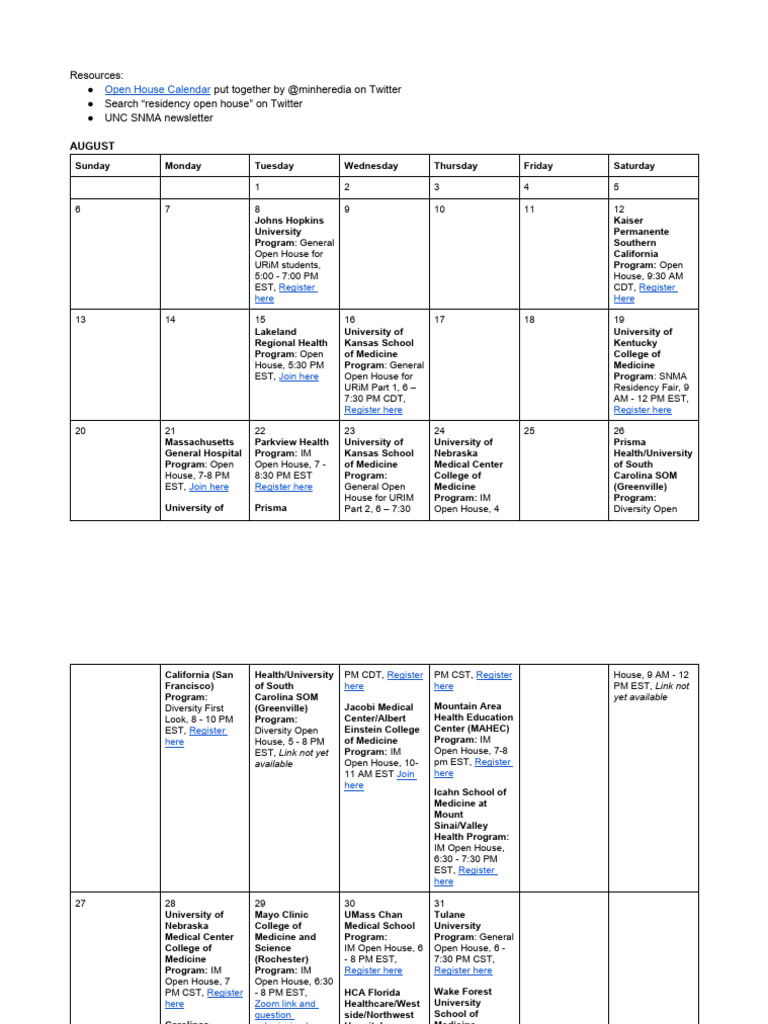 IM Residency Open House Calendar (Match 2023-2024) | PDF | Health Care ...