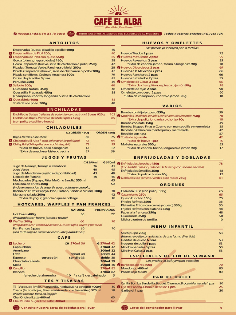 Menu Cafe El Alba | PDF