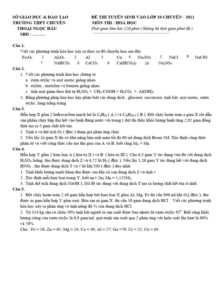 De Va Dap An Thi Vao Lop 10 Chuyen | PDF