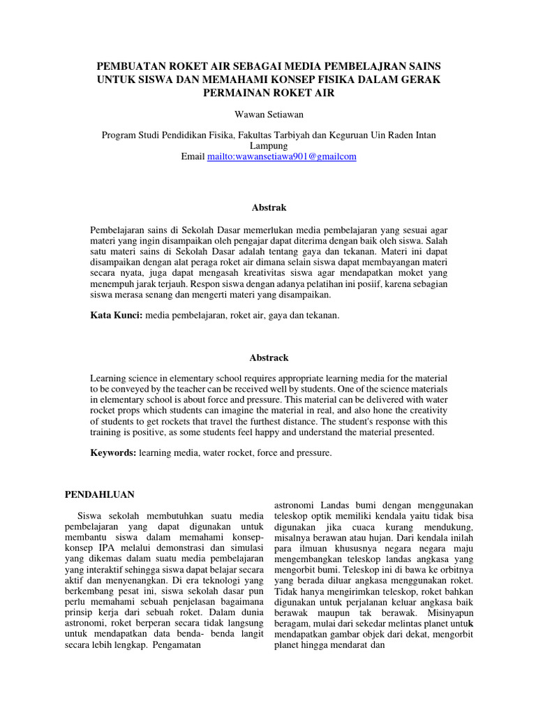 Pembuatan Roket Air Sebagai Media Pembelajran Sains Untuk Siswa Dan ...