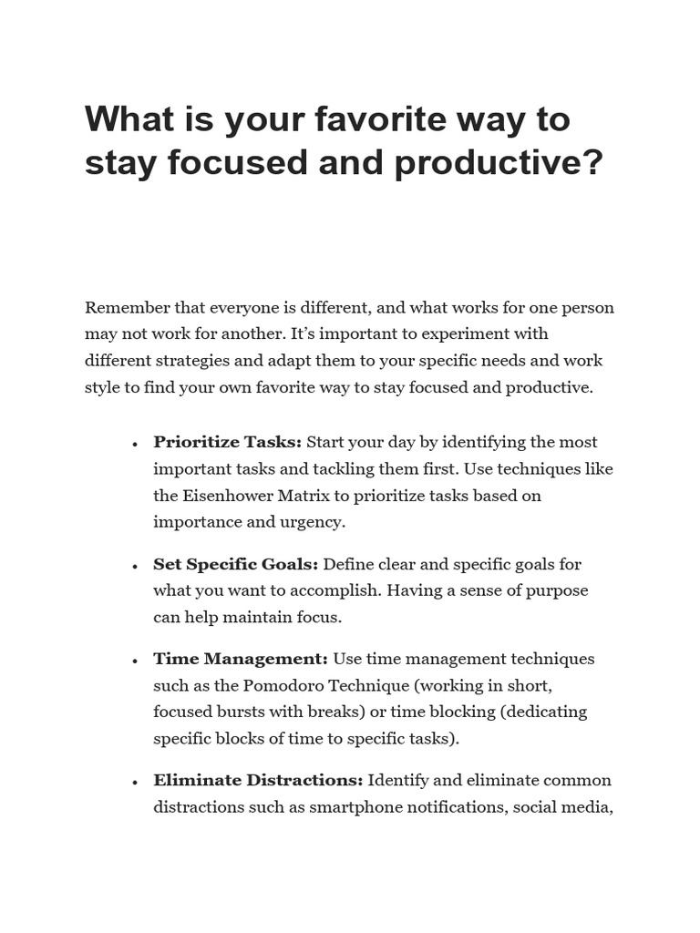 What Is Your Favorite Way To Stay Focused | PDF | Professional Skills ...