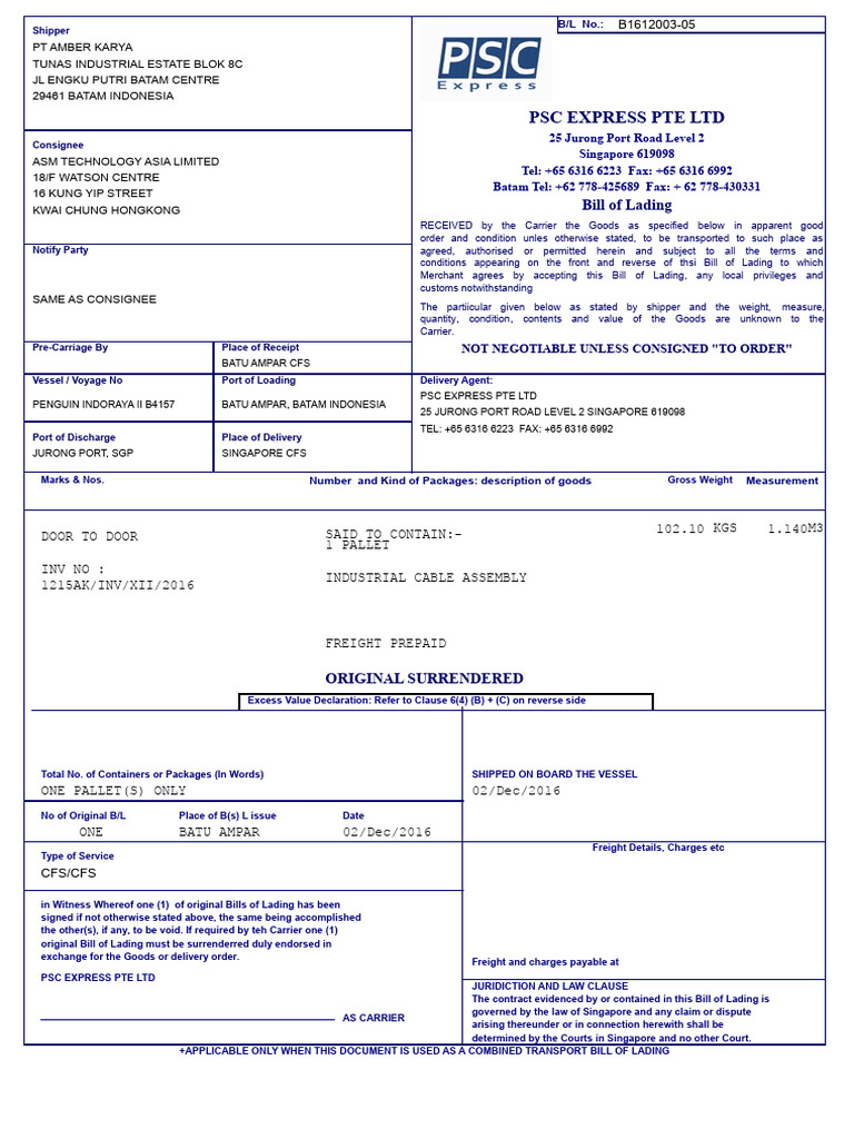 BL Example 3 | Download Free PDF | Cargo | Bill Of Lading