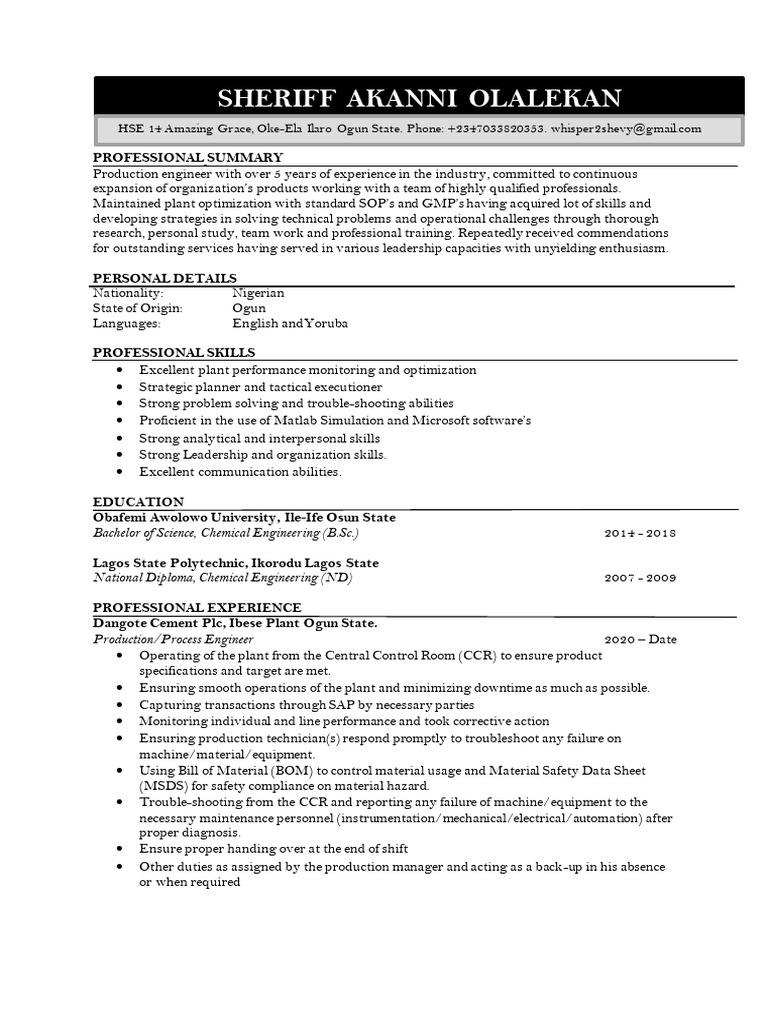 CV - Sheriff Akanni Olalekan | PDF | Troubleshooting | Safety
