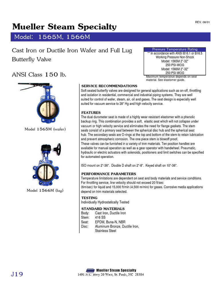 Mueller Butterfly Valve Specifications | PDF | Valve | Mechanical ...