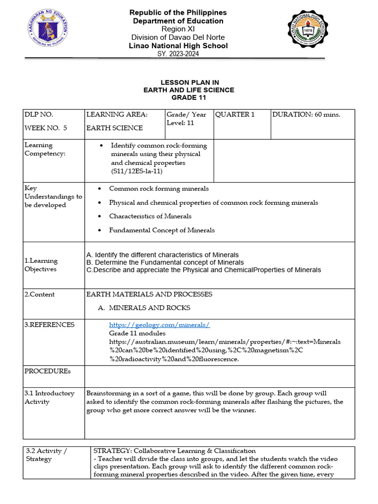 Lesson Plan Rocks and Minerals DUFFFFFFFFFFFFFFFFF | PDF | Minerals ...
