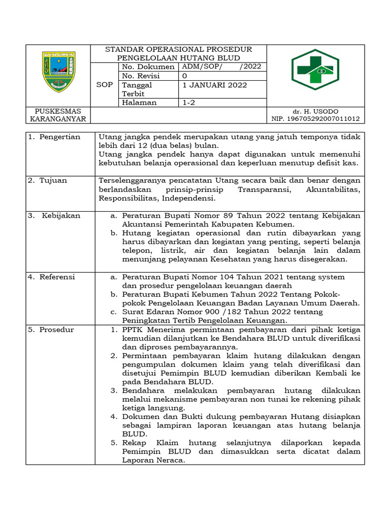 SOP Hutang BLUD 2023 | PDF