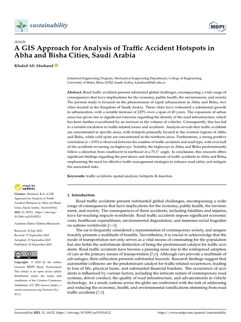 A GIS Approach For Analysis of Traffic Accident Hotspots in Abha and Bisha Cities, Saudi Arabia ...