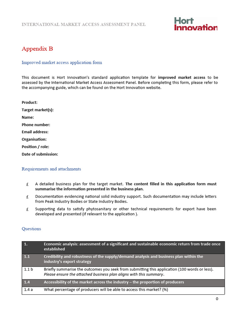 Improved Market Access Application Form Imaap Handbook Version 2022 ...