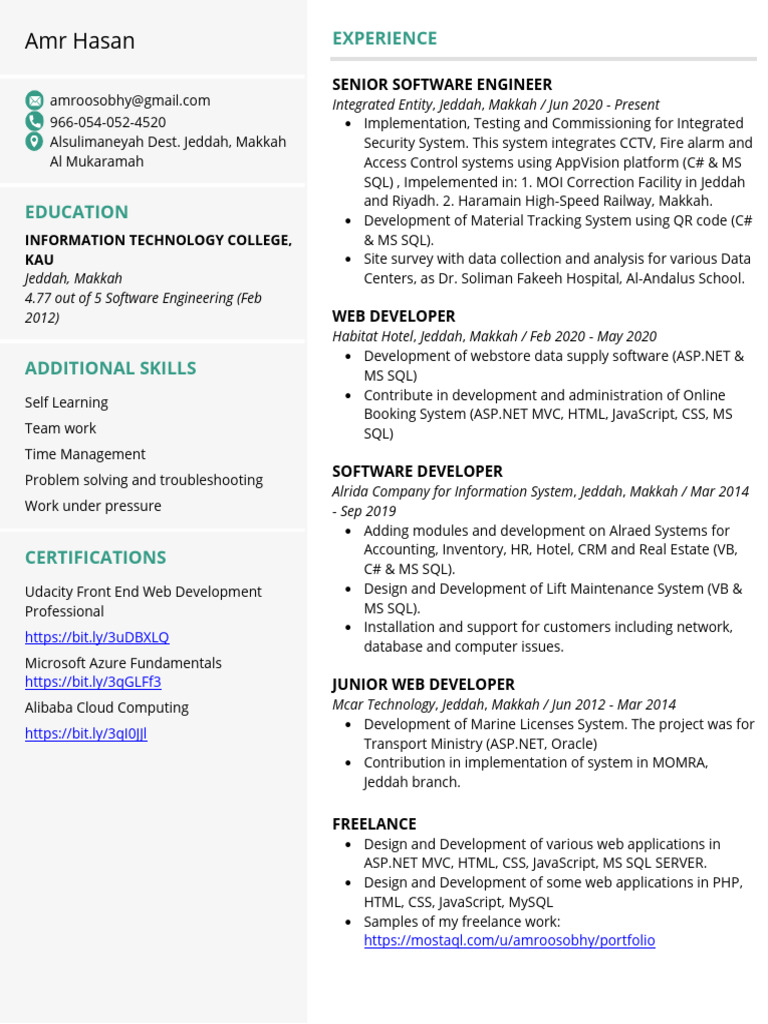 Amr Hasan Resume | PDF | Microsoft Sql Server | World Wide Web