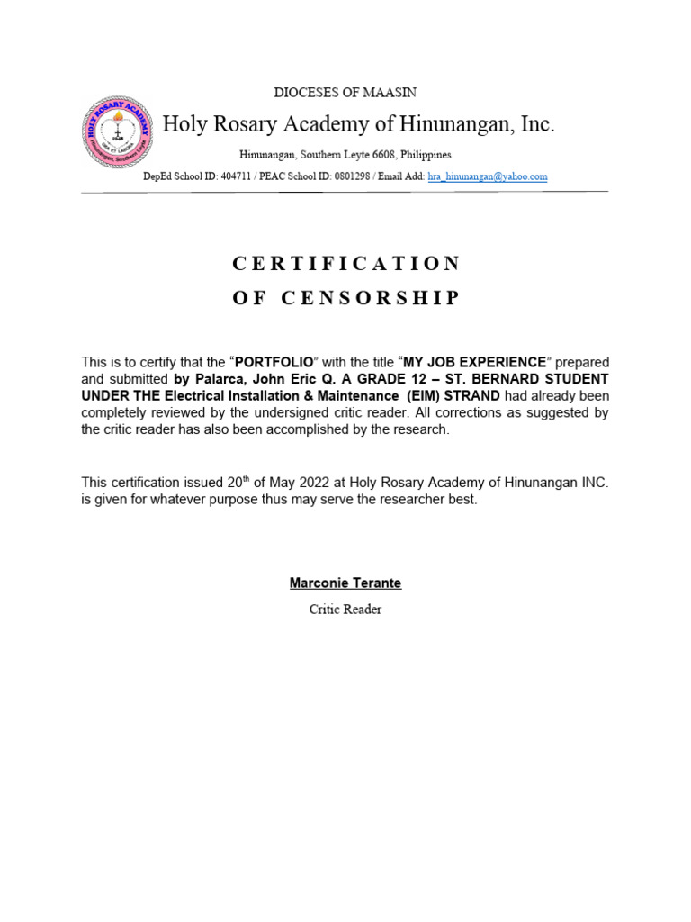 Certificate of Censorship | PDF