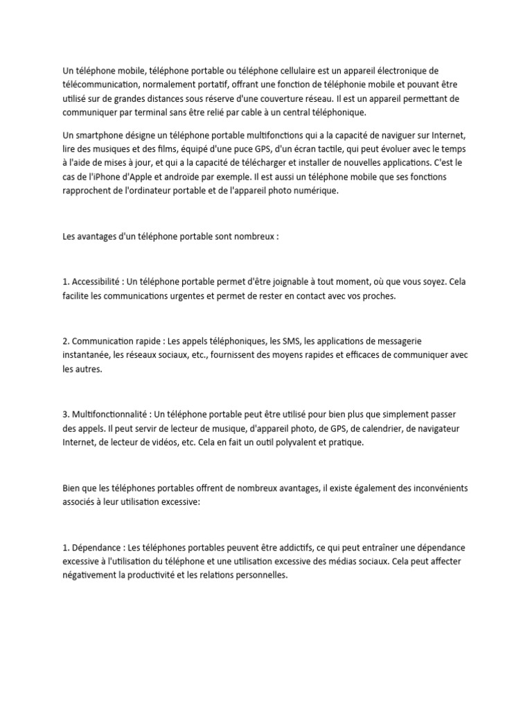 Avantages et inconvénients du téléphone portable | PDF | Téléphones ...
